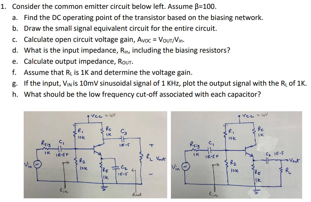 Solved 1. Consider the common emitter circuit below left. | Chegg.com