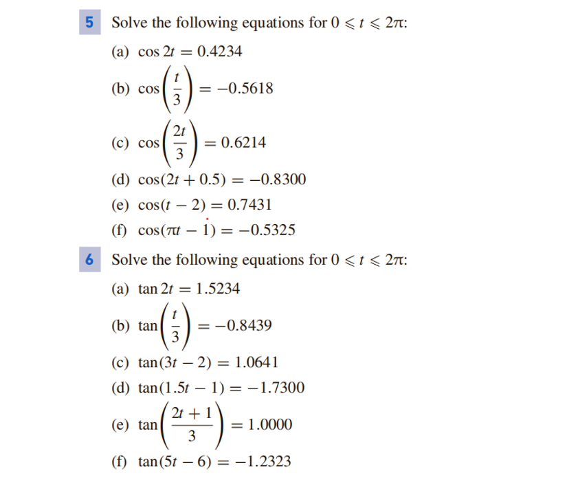 Solved 5 Solve the following equations for 0 | Chegg.com