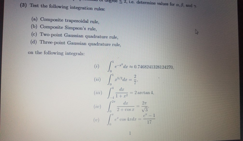 Solved degree , 1 (3) Test the following integration rules: | Chegg.com