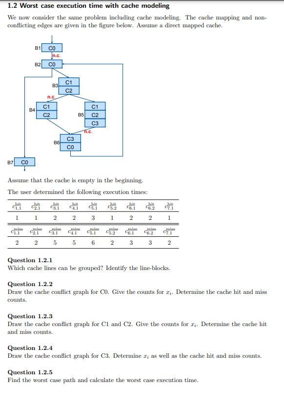 1.2 Worst case execution time with cache modeling We | Chegg.com