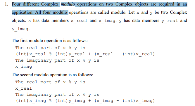 Solved 1. Four different Complex modulo operations on two | Chegg.com