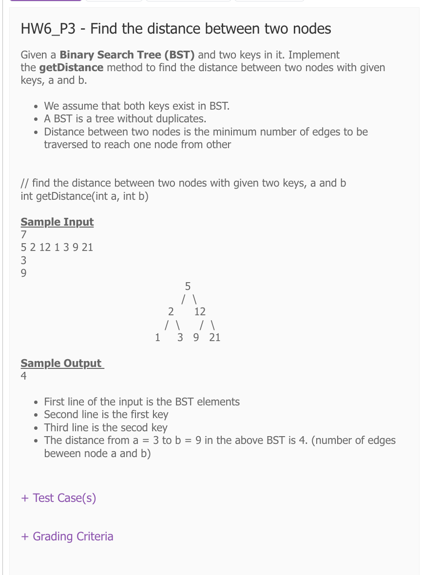 Solved Given A Binary Search Tree Bst And Two Keys In It 
