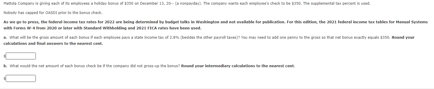 Solved Nobody has capped for OASDI prior to the bonus check. | Chegg.com