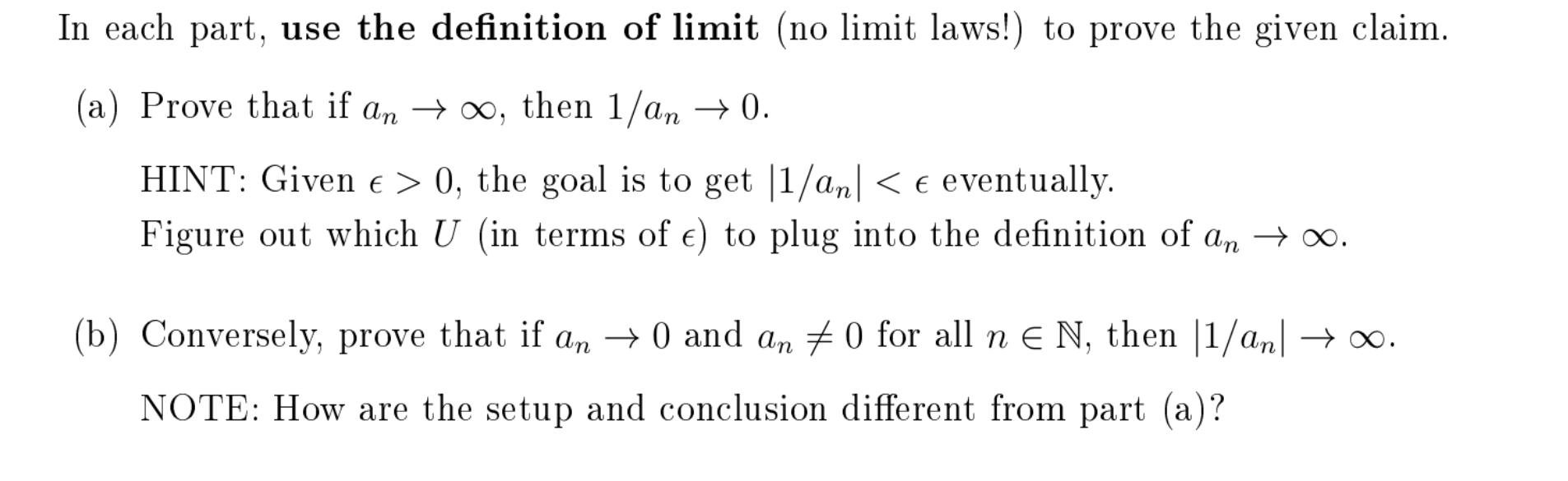 Solved In each part, use the definition of limit (no limit | Chegg.com