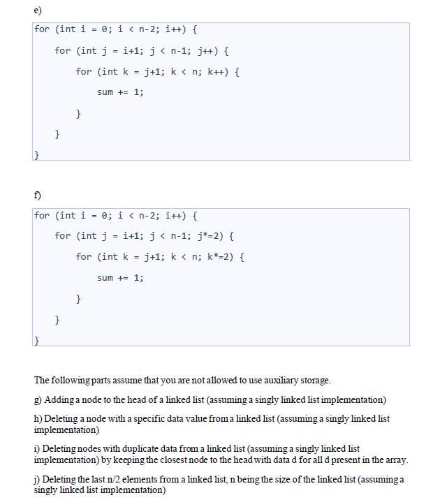Solved Exercise III - Algorithm Analysis Part 1: Specify the | Chegg.com