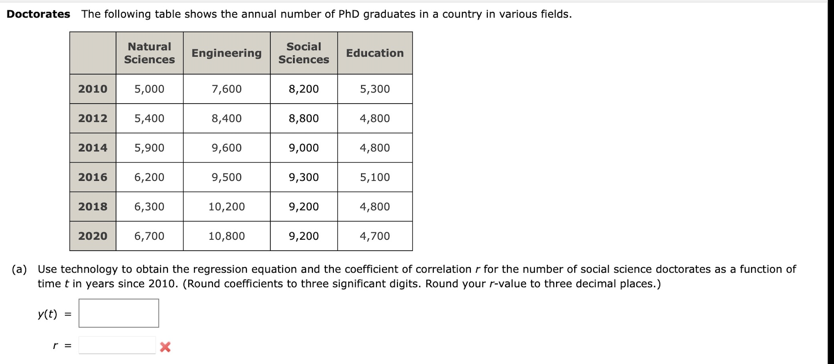 Solved (a) Use technology to obtain the regression equation | Chegg.com