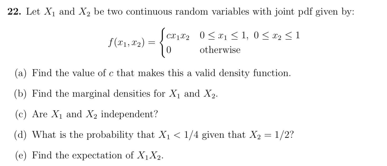 Solved 22 Let X1 And X2 Be Two Continuous Random Variables Chegg