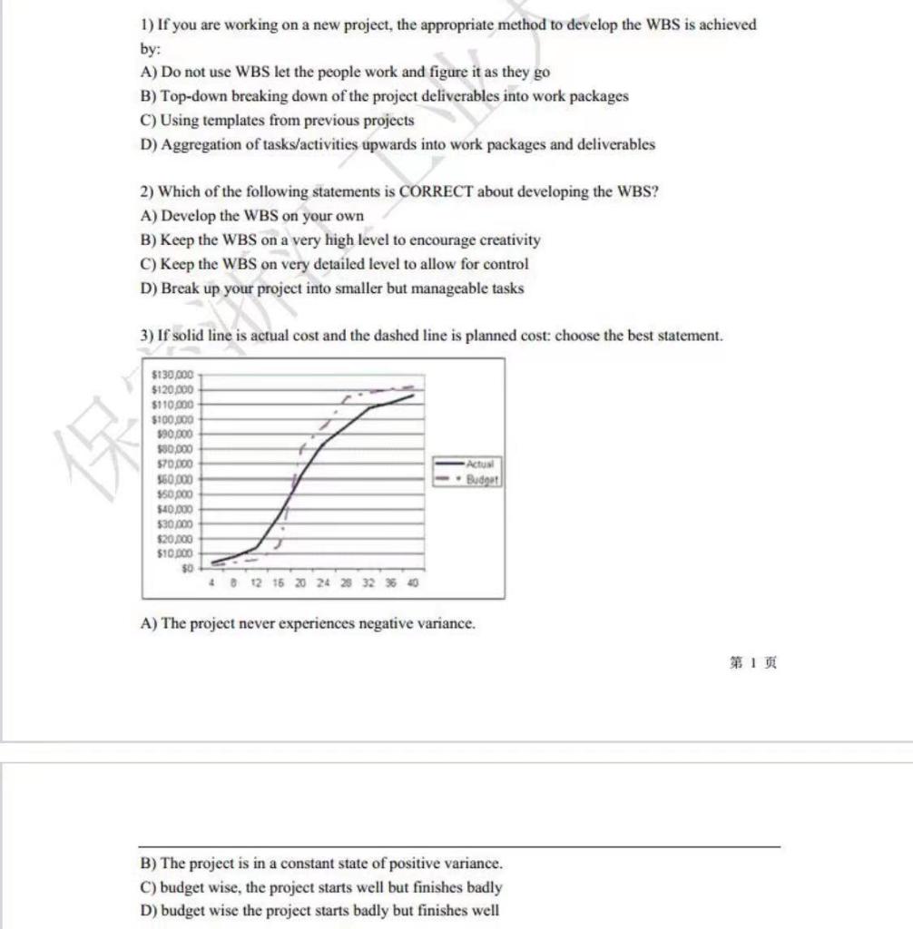 Solved 1) If you are working on a new project, the | Chegg.com