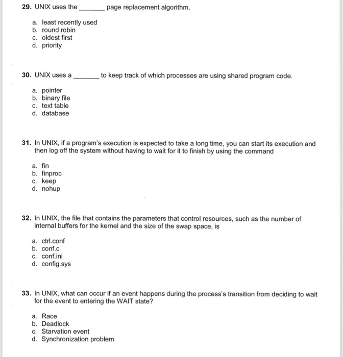 Solved 29. UNIX uses the page replacement algorithm a. least | Chegg.com