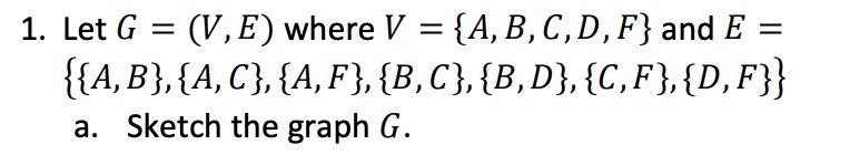 Solved Let G=(V,E) where V={A,B,C,D,F} and E= | Chegg.com