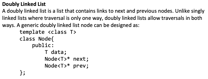 Solved Doubly Linked List A doubly linked list is a list | Chegg.com