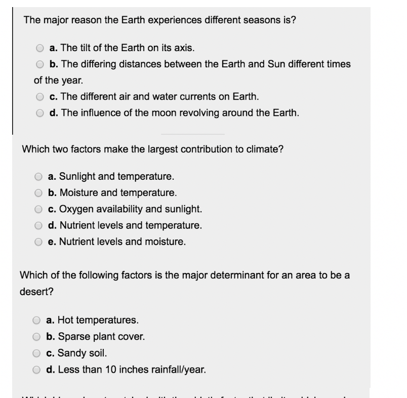 Solved The major reason the Earth experiences different | Chegg.com