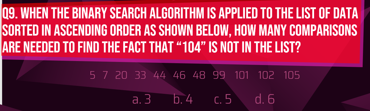 Solved Q9. WHEN THE BINARY SEARCH ALGORITHM IS APPLIED TO | Chegg.com