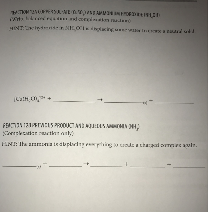 Solved REACTION 12A COPPER SULFATE (CuSO,) AND AMMONIUM | Chegg.com