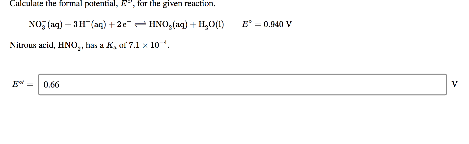 Solved Calculate the formal potential, Eº, for the given | Chegg.com
