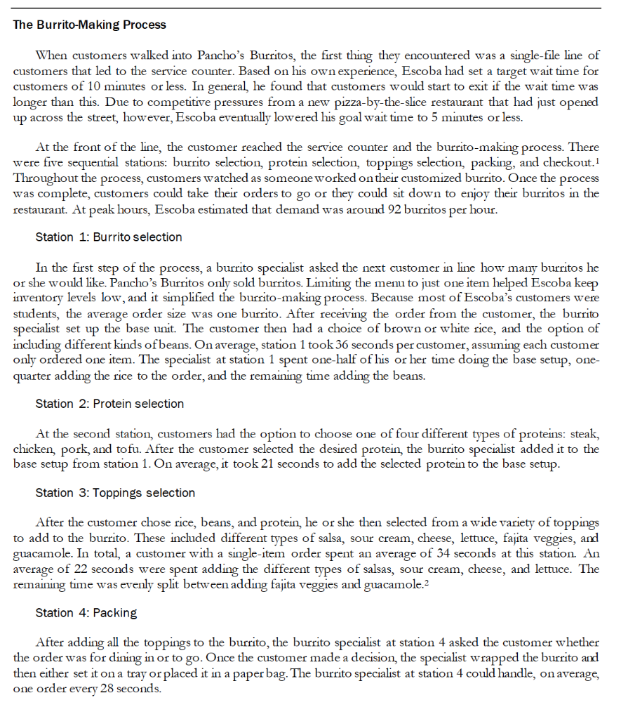 Solved The Burrito-Making Process When customers walked into | Chegg.com