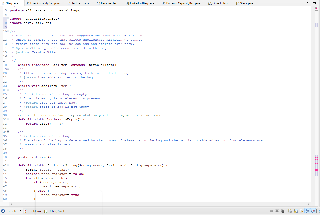 I am working with Dynamic Capacity Bags in Java. I | Chegg.com
