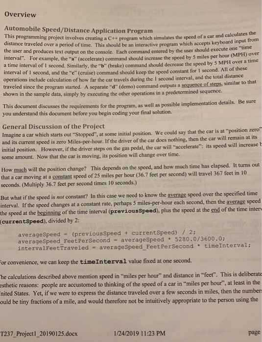 Solved Overview Automobile Speed/Distance Application | Chegg.com