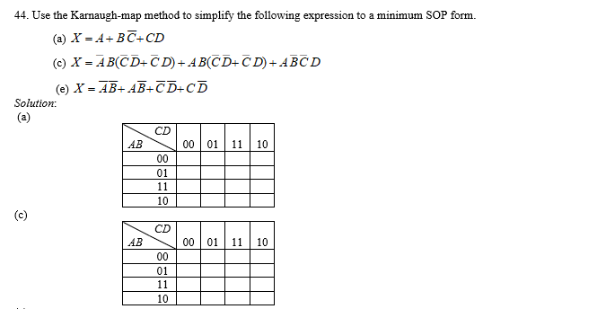 Solved 44. Use the Karnaugh-map method to simplify the | Chegg.com