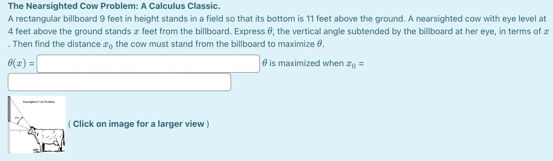 Solved The Nearsighted Cow Problem: A Calculus Classic. A | Chegg.com