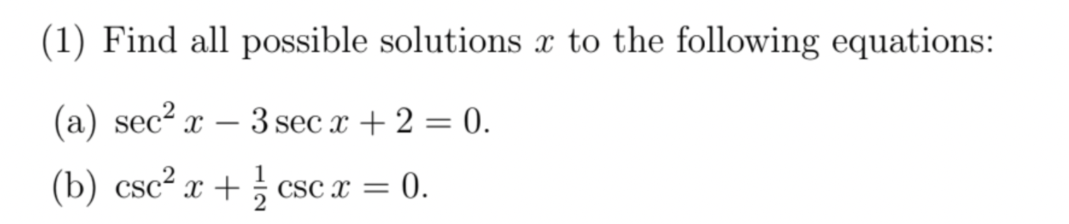 Solved (1) Find all possible solutions x to the following | Chegg.com