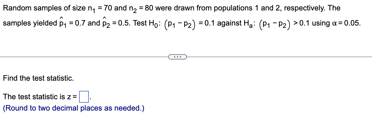 Solved Random samples of size n1=70 and n2=80 were drawn | Chegg.com