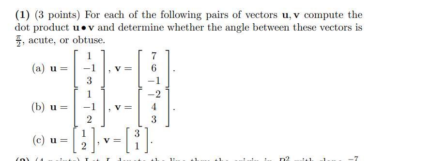 Solved (1) (3 points) For each of the following pairs of | Chegg.com