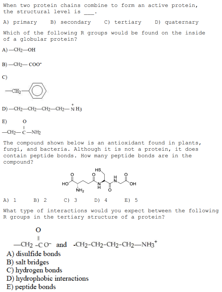 Solved When two protein chains combine to form an active | Chegg.com