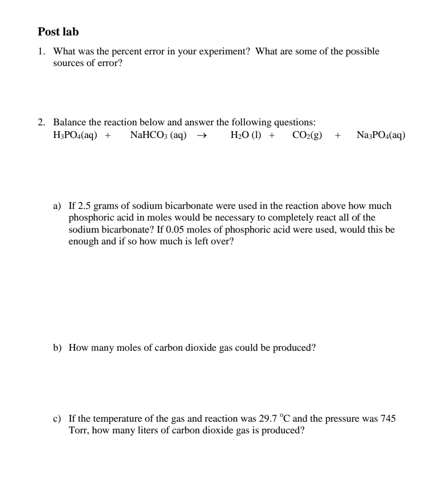 Solved Post lab 1. What was the percent error in your | Chegg.com