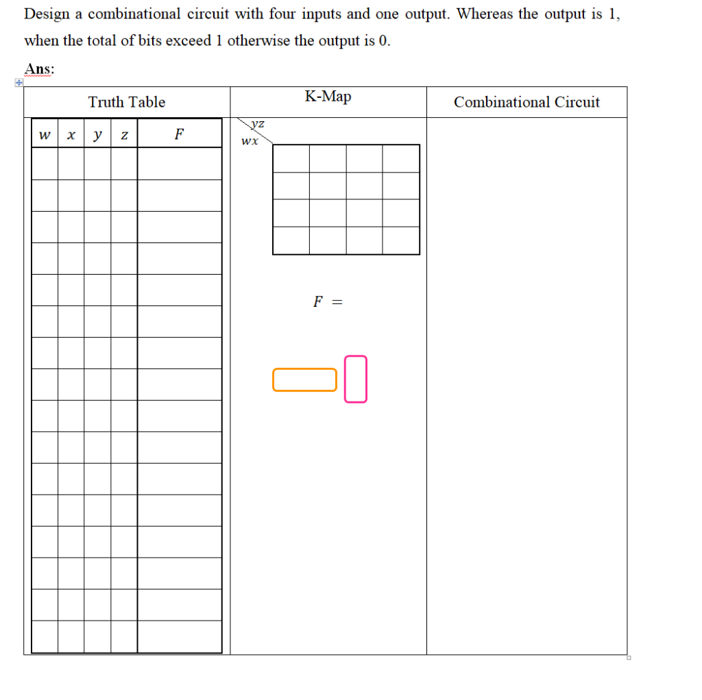 Solved Design a combinational circuit with four inputs and | Chegg.com