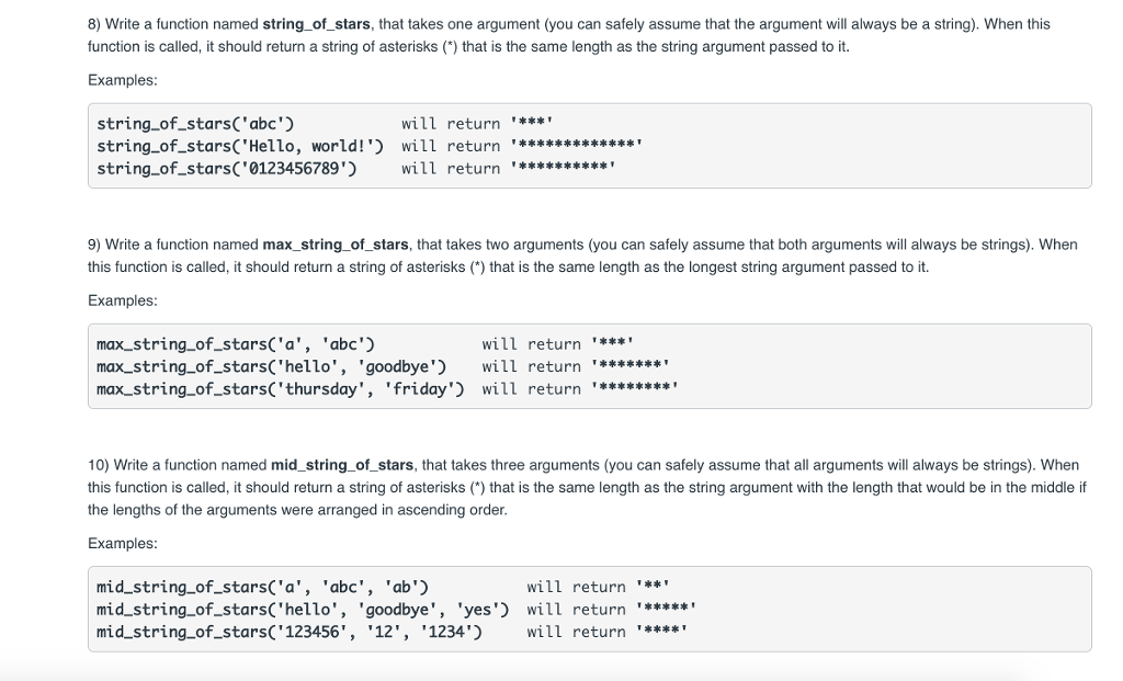 Solved 8) Write a function named string_ of stars, that | Chegg.com
