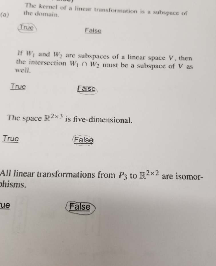 Solved The Kernel Of A Linear Transformation Is A Subspace