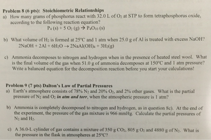 Solved Problem 8 (6 pts): Stoichiometric Relationships a) | Chegg.com