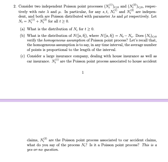 2. Consider two independent Poisson point processes ( | Chegg.com