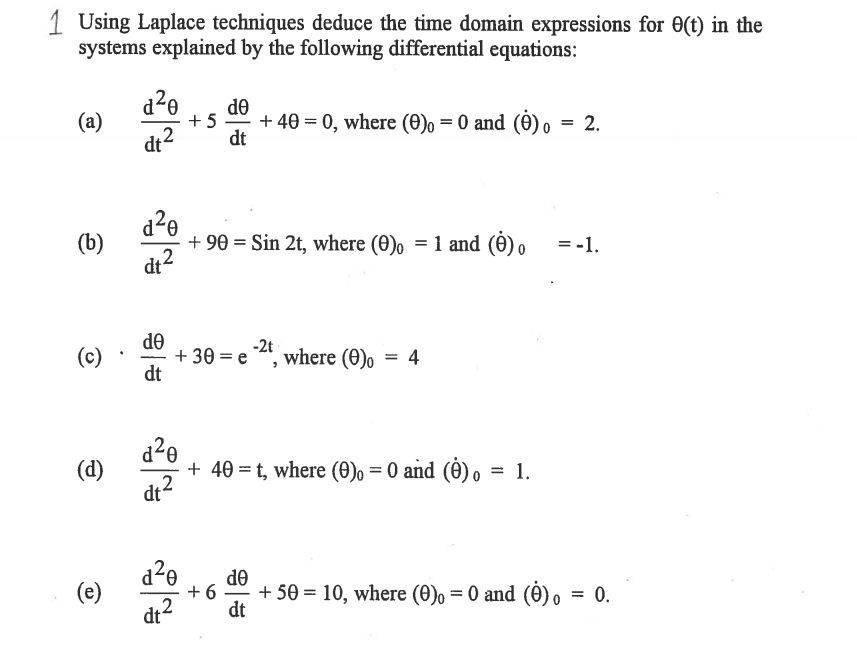 Solved 1 Using Laplace techniques deduce the time domain | Chegg.com