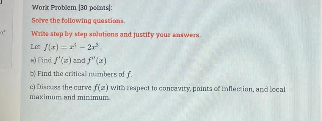 Solved Work Problem [ 30 points]: Solve the following | Chegg.com