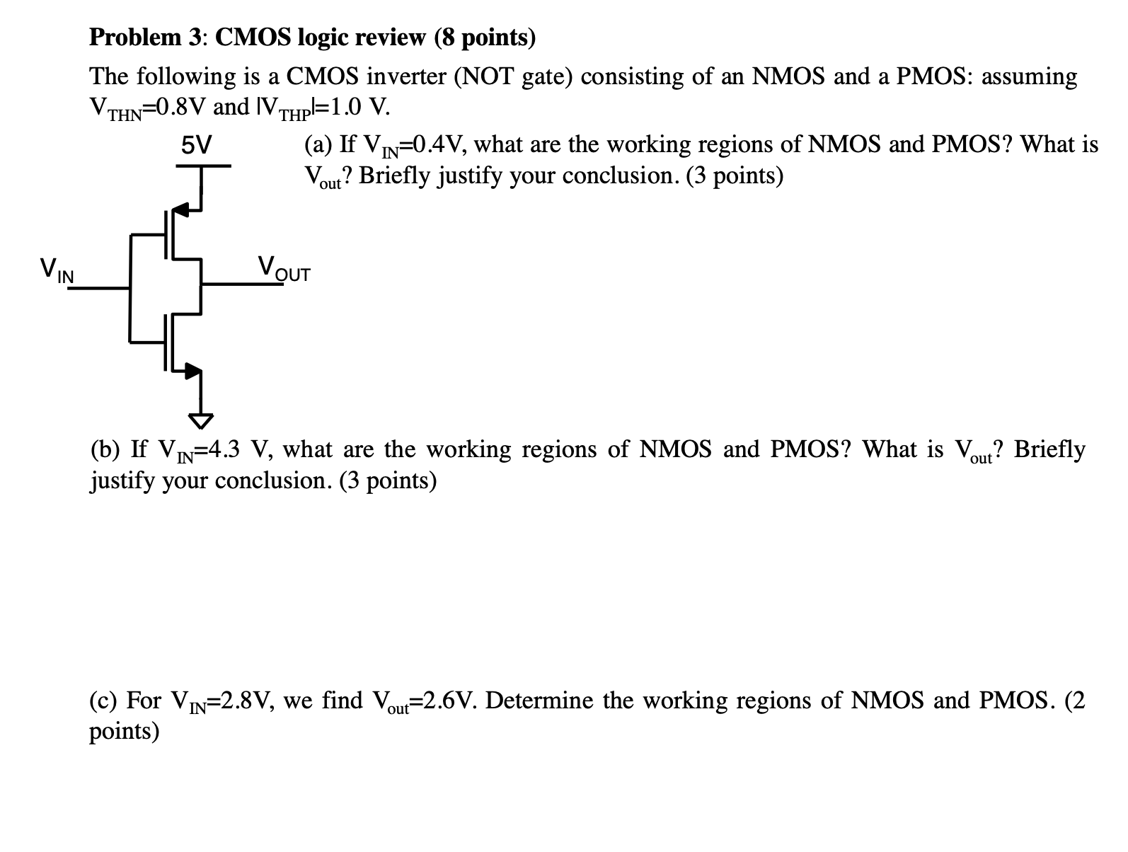 Solved Problem 3: CMOS logic review (8 points) The following | Chegg.com