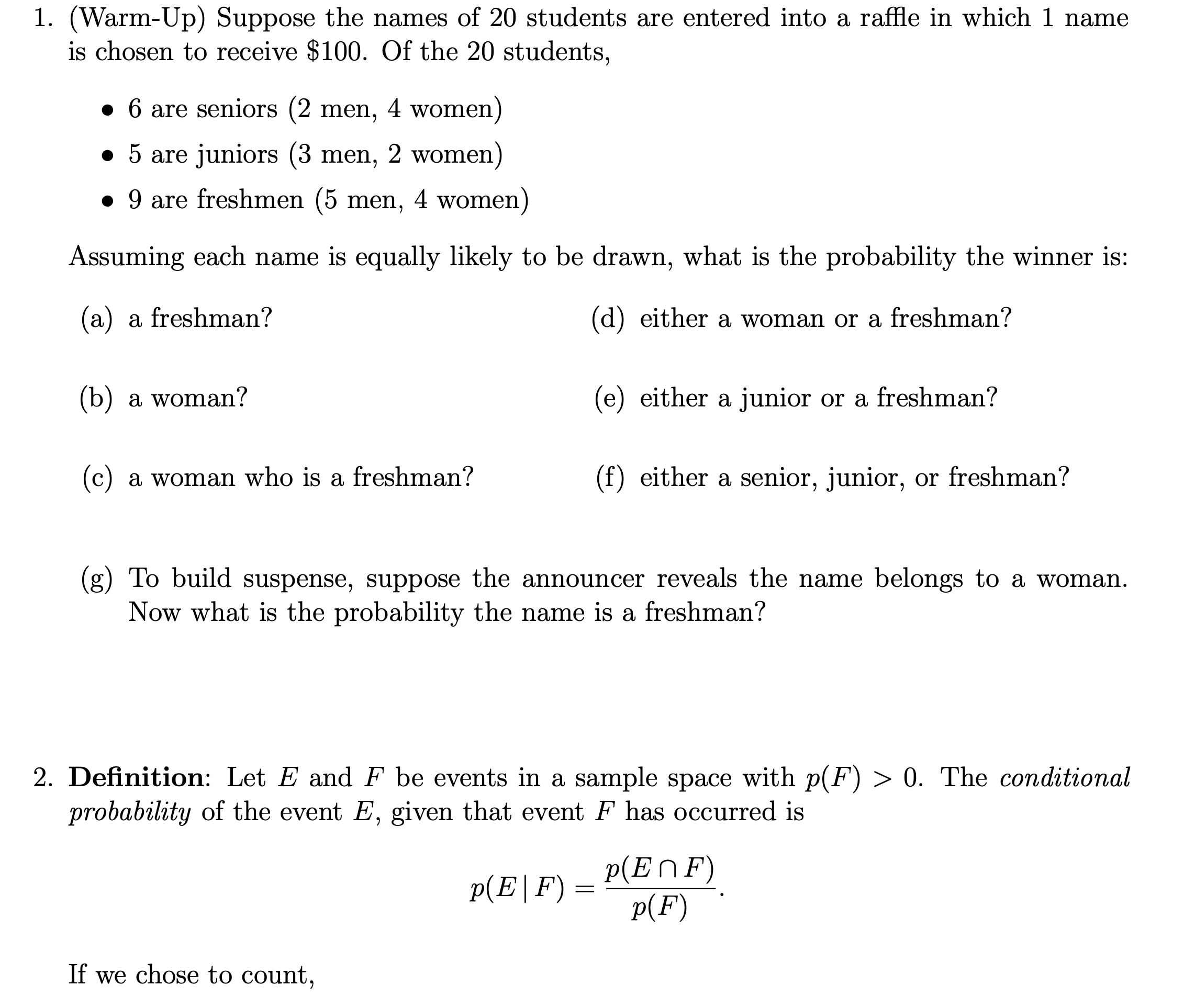 Solved (Warm-Up) Suppose the names of 20 students are | Chegg.com