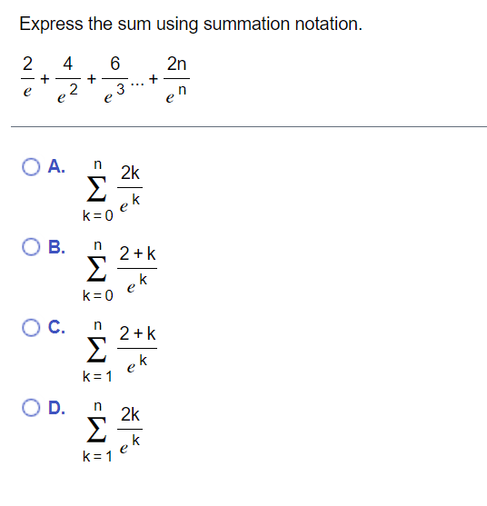 Solved Express the sum using summation notation. 6 2n 2 4 + | Chegg.com