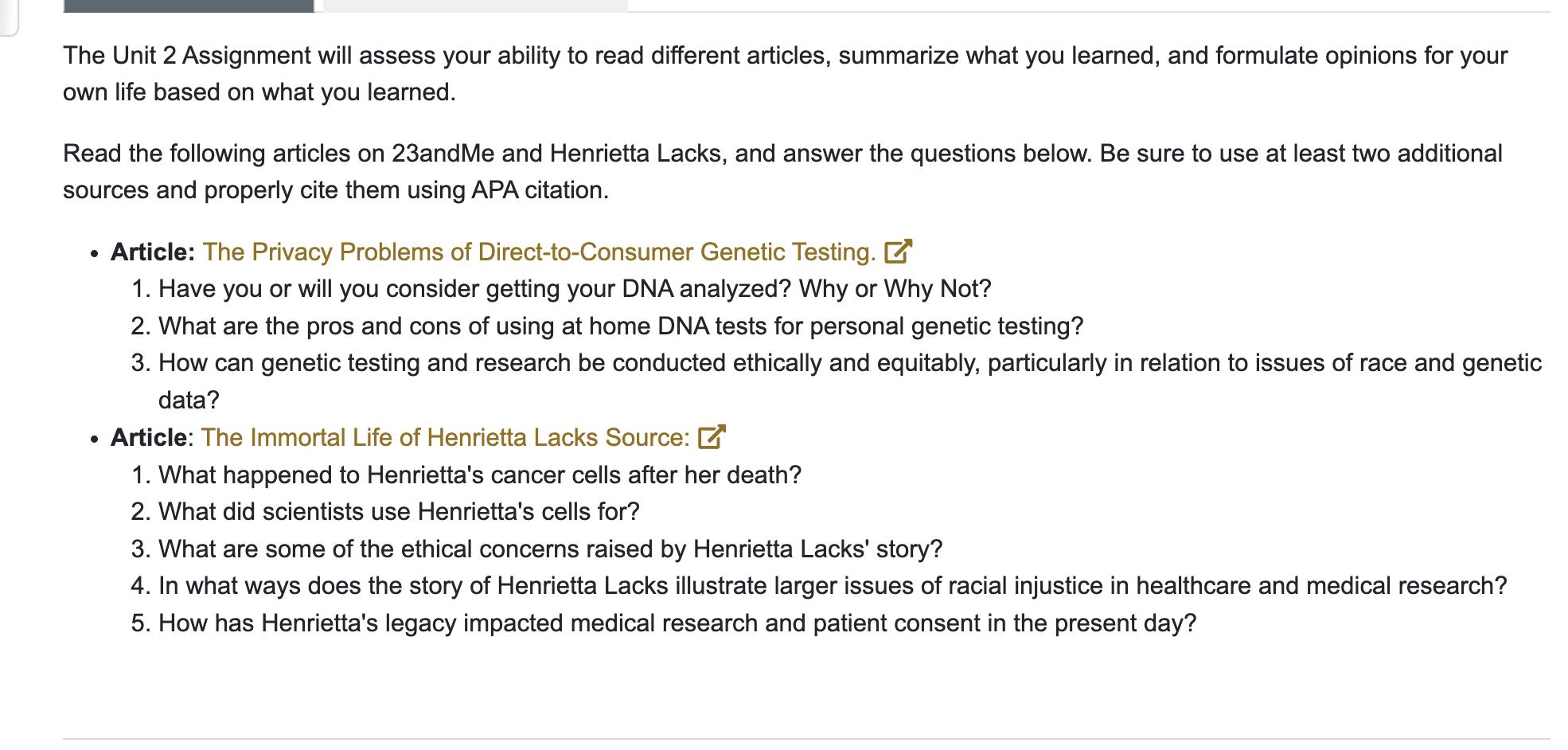 Solved The Unit 2 Assignment will assess your ability to | Chegg.com