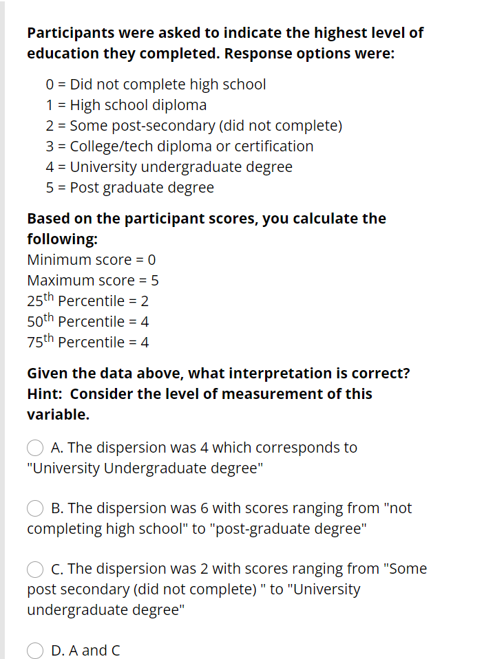 Solved Participants were asked to indicate the highest level | Chegg.com