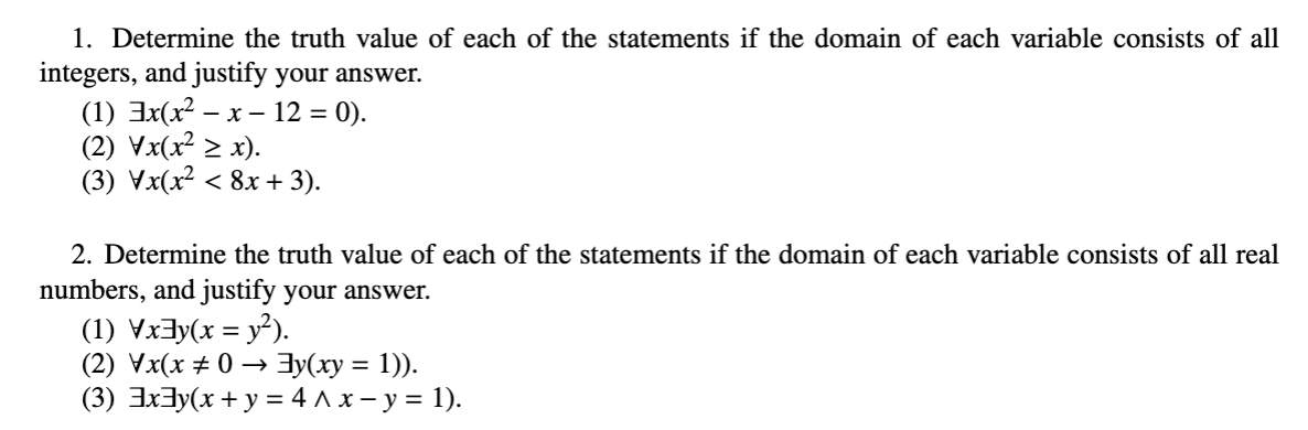 Solved 1. Determine the truth value of each of the | Chegg.com