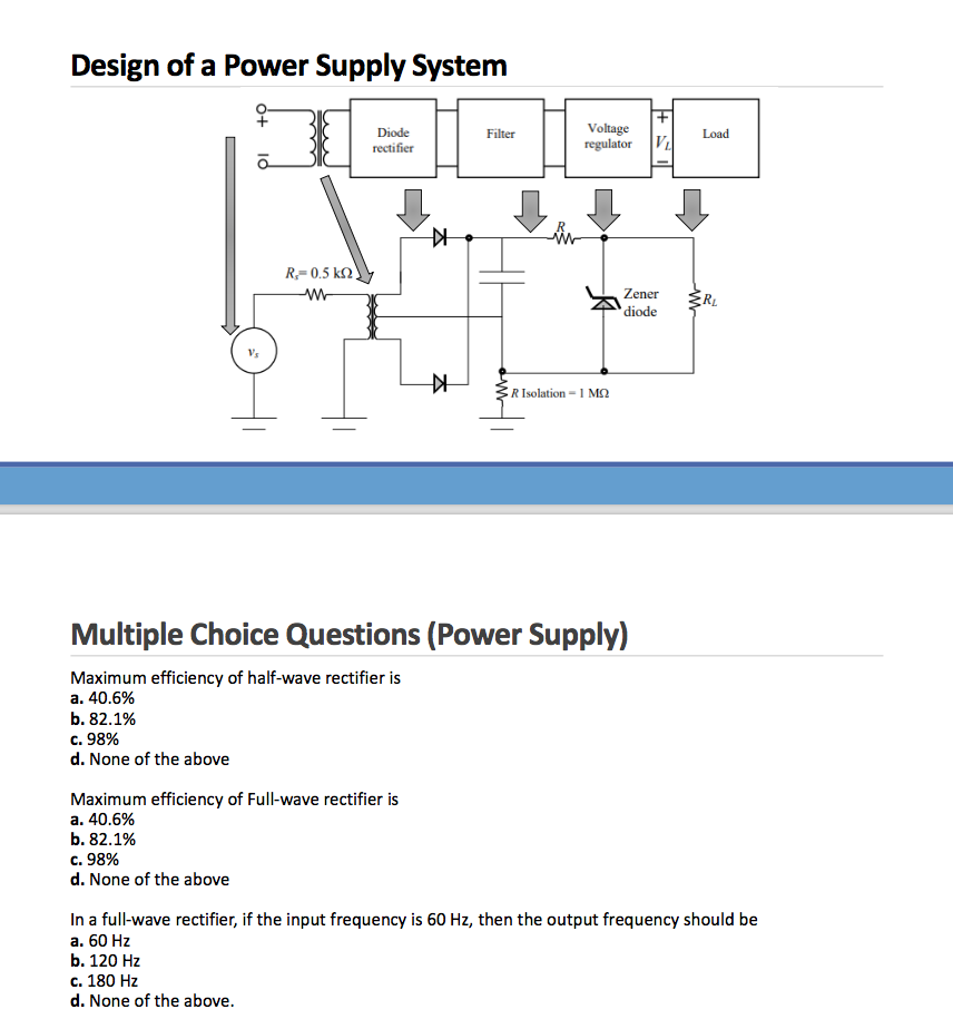 Solved Design of a Power Supply System 0+ Diode rectifier | Chegg.com
