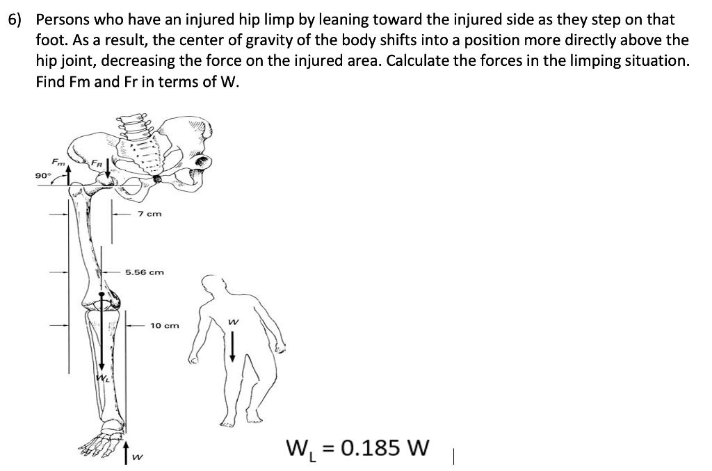 Solved 6) Persons who have an injured hip limp by leaning | Chegg.com