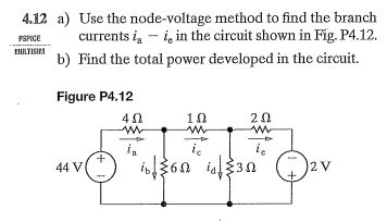 Solved 4.12 a) Use the node-voltage method to find the | Chegg.com