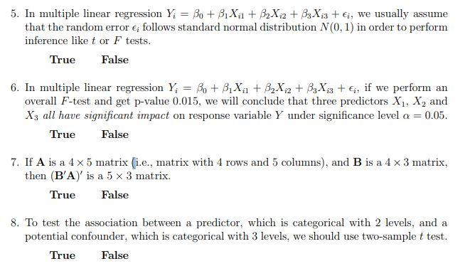 Solved 5. In multiple linear regression Y; = Bo + B1X1 + | Chegg.com