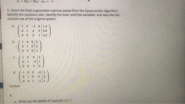 Solved 3. Given the final augmented matrices below from the | Chegg.com
