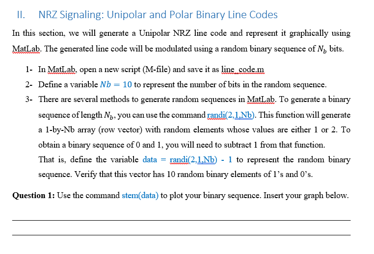 II. NRZ Signaling: Unipolar and Polar Binary Line | Chegg.com