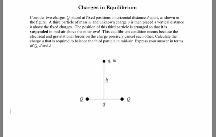 Solved Charges in Equilibrium Consider two charges placed at | Chegg.com