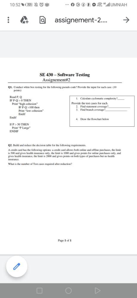 Solved Se 430 Software Testing Assignement2 Q1 Conduct 